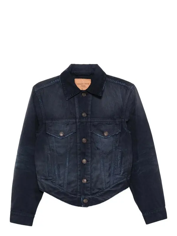 Balenciaga Dark Cotton Denim Jacket With Button Fastening - Blue
