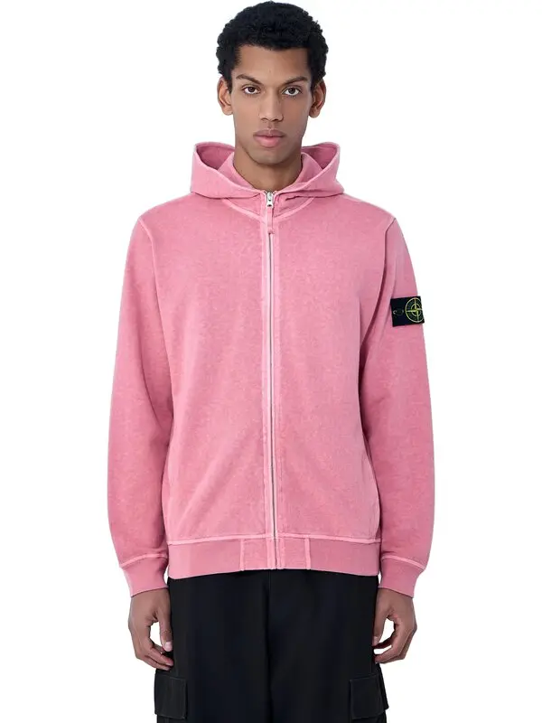 Stone Island Logo Patch Hooded Sweatshirt - Pink
