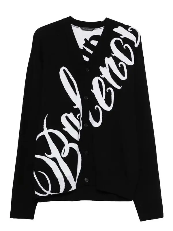 Balenciaga Logo V-neck Cardigan - Black