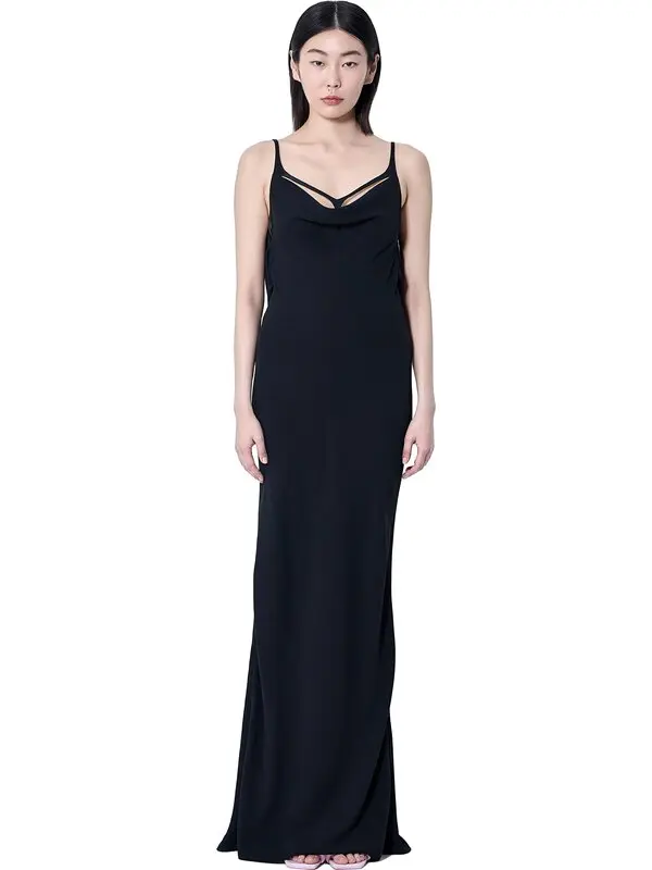 MUGLER Crepe Maxi Dress With Buckled Rear Construction - Black
