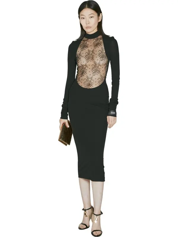 Dolce & Gabbana Chantilly Lace Insert Jersey Maxi Dress - Black