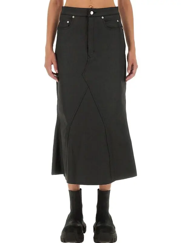 Rick Owens Denim Midi Skirt - Black