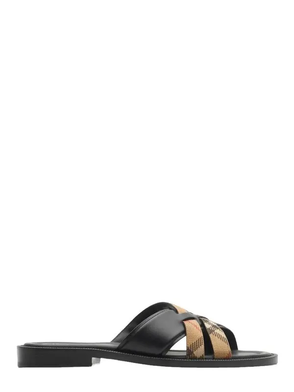 Burberry Check Pattern Crossover Strap Sandals - Black