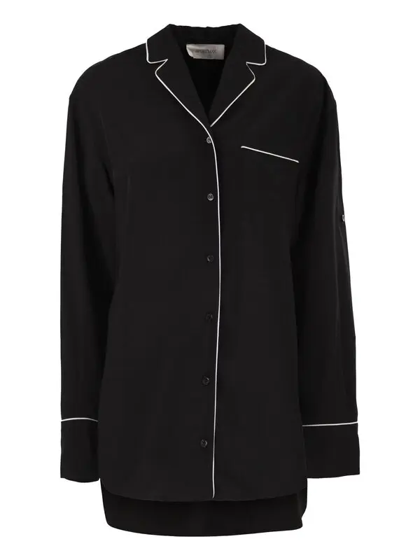 Sportmax Fluid Viscose Shirt With Contrast Piping - Black