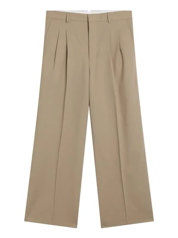 Ami Beige Virgin Wool Wide Leg Trousers - Cream