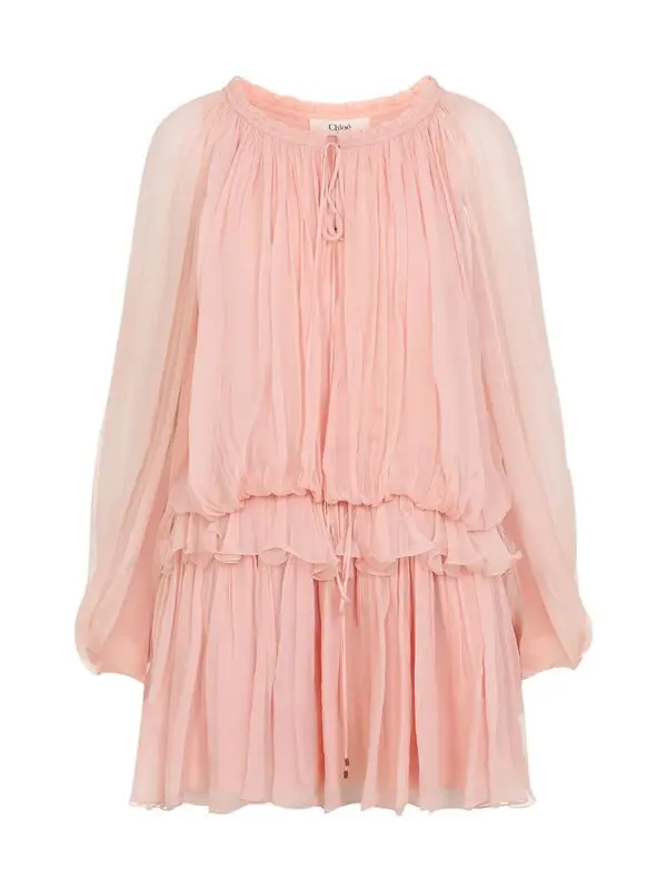 Chloé Silk Dress With Ruffle Detailing - Pink