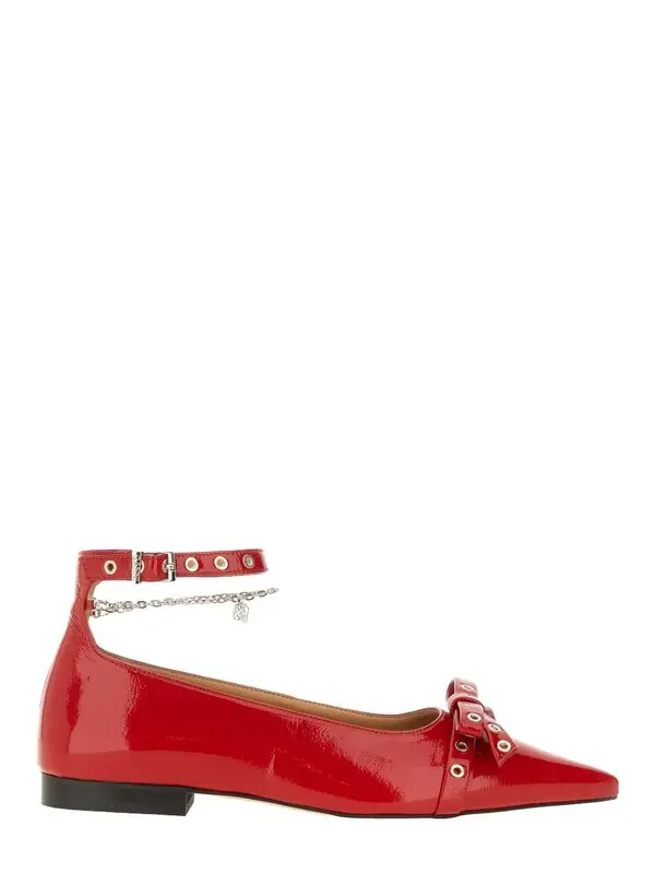 GANNI Jewel Ballerina Ankle Strap Flats - Red