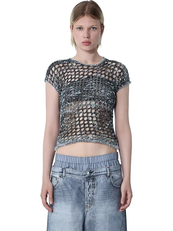 Acne Studios Open-knit Crochet Crewneck Top - Black