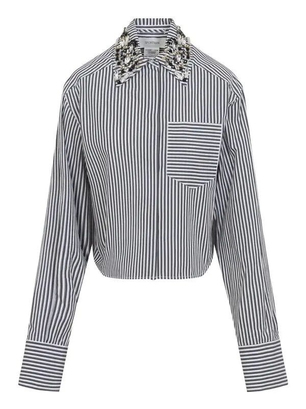 Sportmax Quagga Embellished Striped Cropped Shirt - Black