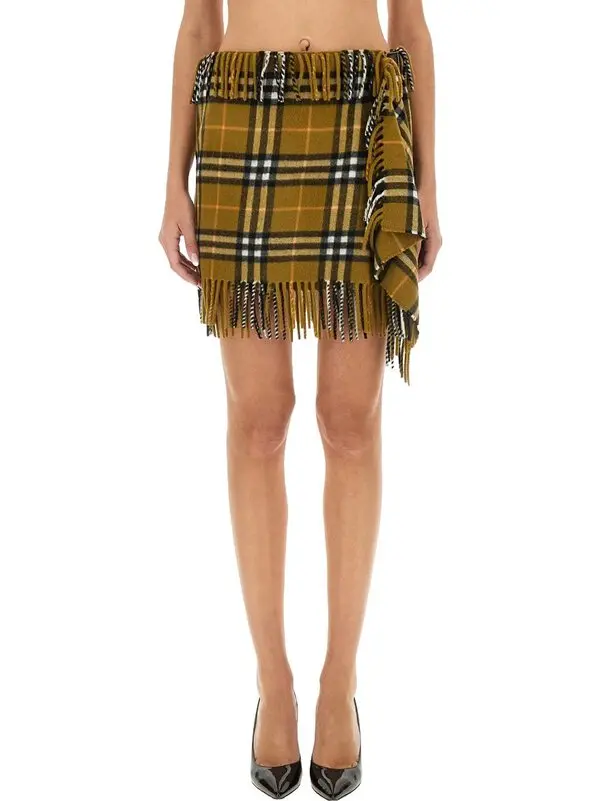 Burberry Wool And Cashmere Check Scarf Style Skirt - Multicolor
