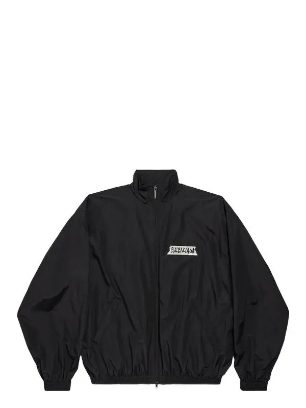 Balenciaga High Neck Zip Jacket With Logo Detail - Black