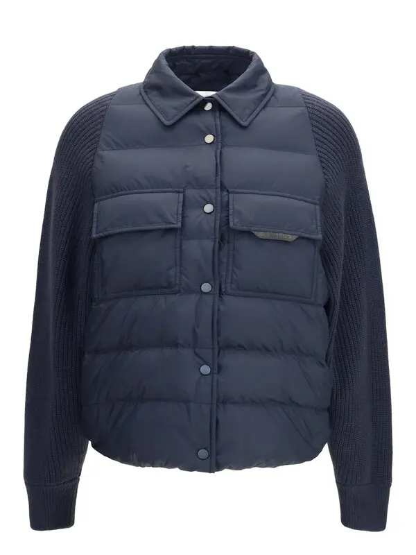Brunello Cucinelli Padded Jacket With Monil Chain Detail - Blue
