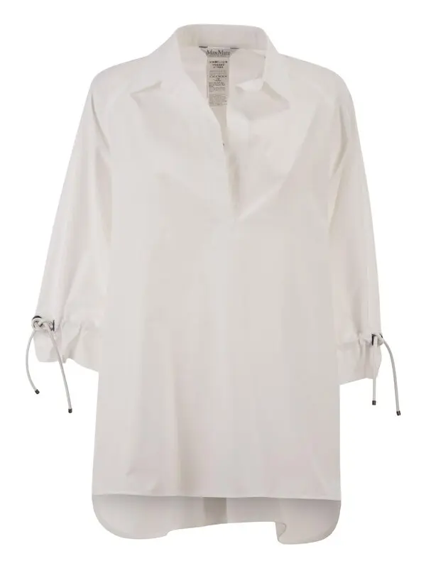 Max Mara Cotton Poplin Oversized Blouse With Drawstring Cuffs - White