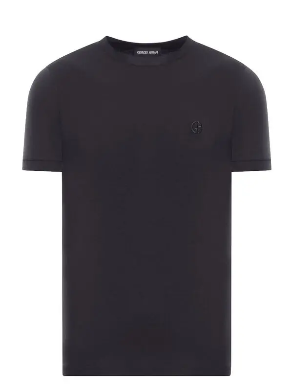 Giorgio Armani Crewneck Short Sleeved Sweater In Stretch Viscose Jersey - Black
