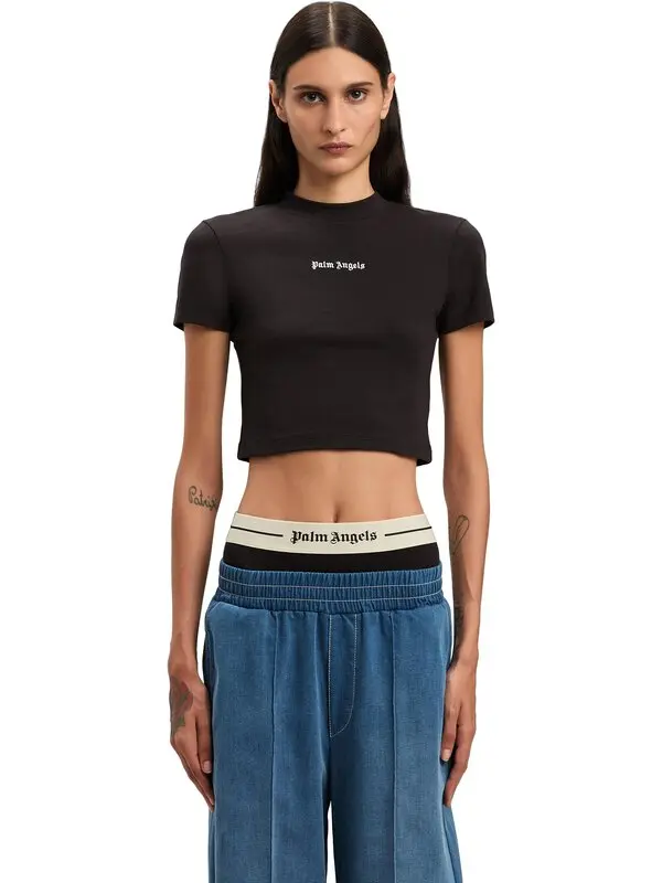 Palm Angels Logo Motif Cropped T-shirt - Black