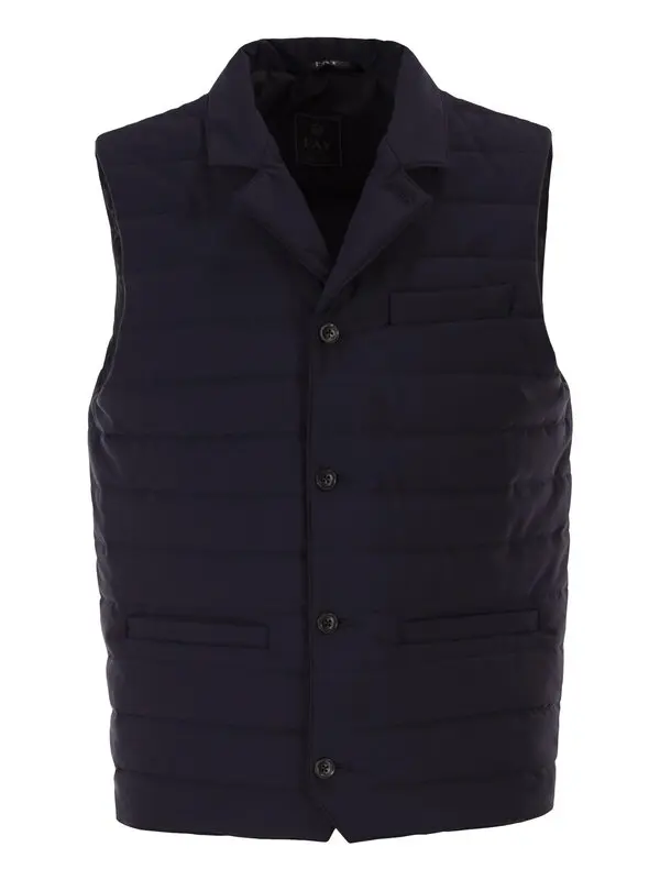 FAY Quilted Stretch Nylon Waistcoat With Versatile Collar - Blue