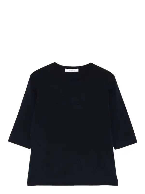 Max Mara Embossed Detailing Round Neck Short Sleeve Top - Blue