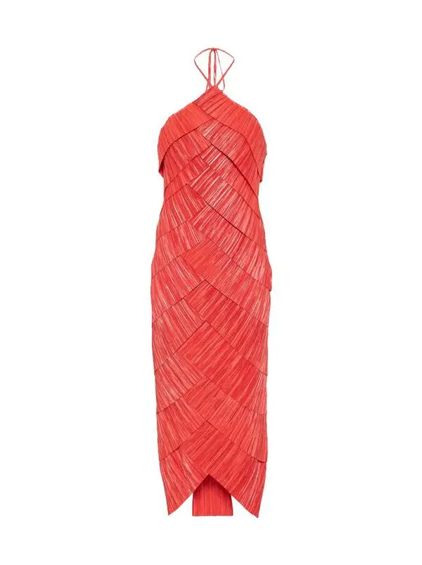 Cult Gaia Halterneck Plissé Effect Tiered Dress - Red