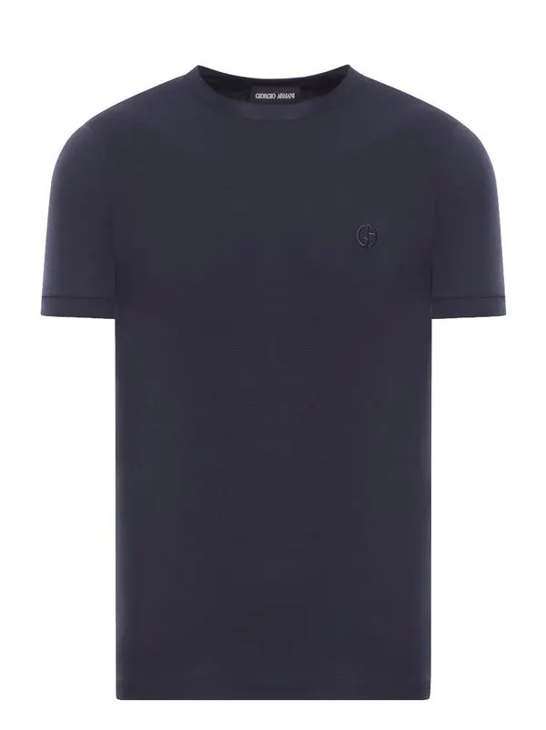 Giorgio Armani Crewneck Short Sleeved Sweater In Stretch Viscose Jersey - Multicolor
