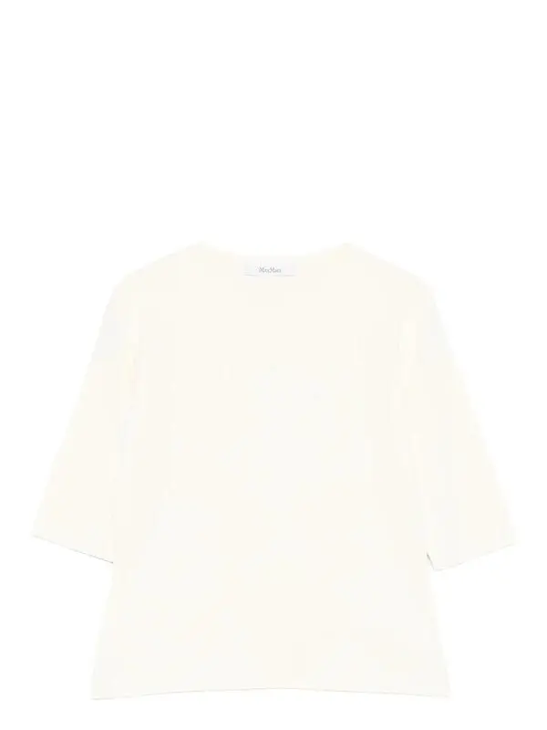 Max Mara Embroidered Round Neck Short Sleeve Top - Cream