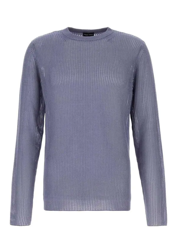Giorgio Armani Silk Blend Ribbed Sweater - Blue