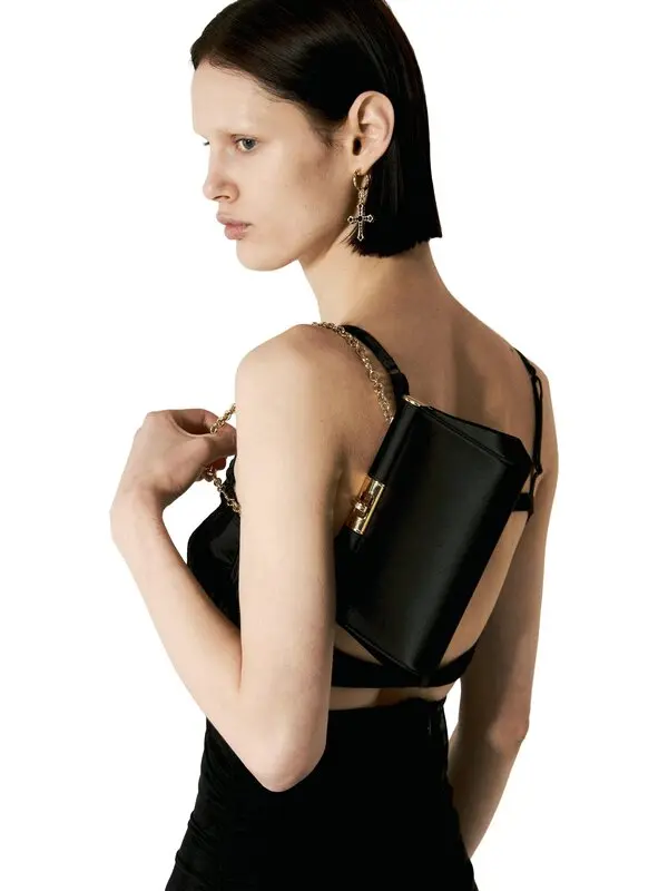 Dolce & Gabbana Small Marlene Shoulder Bag In Satin Weave - Black