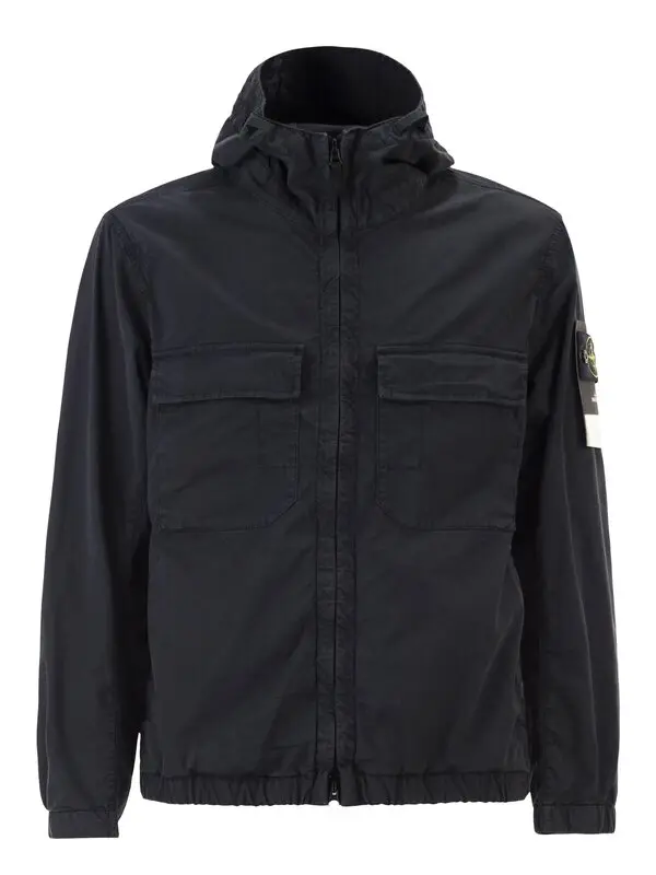 Stone Island Hooded Jacket With Drip Guard - Blue