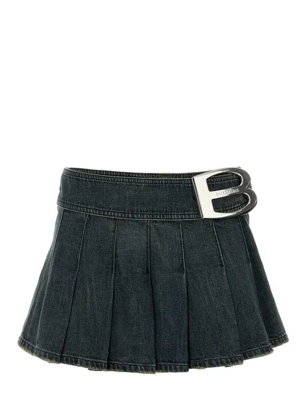 Balenciaga Pleated Denim Mini Skirt - Blue