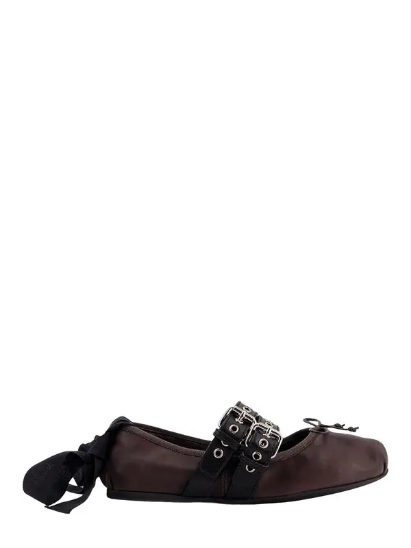 Miu Miu Leather Ballerinas With Buckled Straps - Multicolor