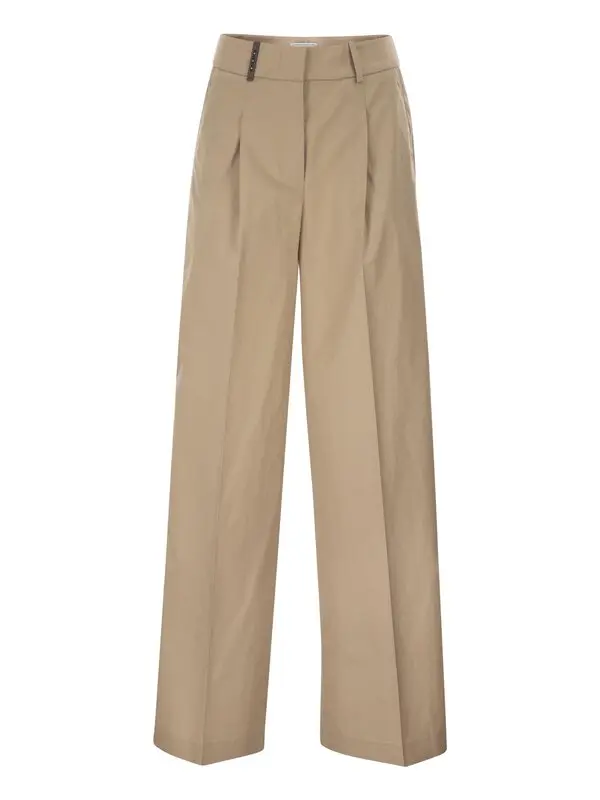 Peserico Tailored Stretch Cotton Trousers With Pleats - Cream