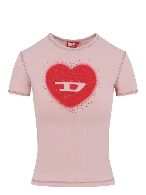 DIESEL® T-uncuties Ribbed Stretch Cotton T-shirt With Heart Logo Detail - Multicolor