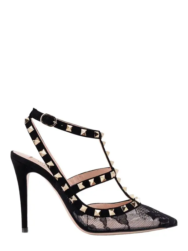 Valentino Garavani Rockstud Suede And Lace Pumps - Multicolor