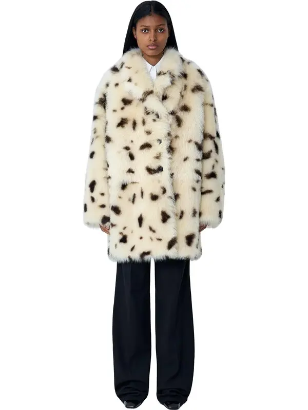Prada Shearling Coat With Notched Lapels - Black