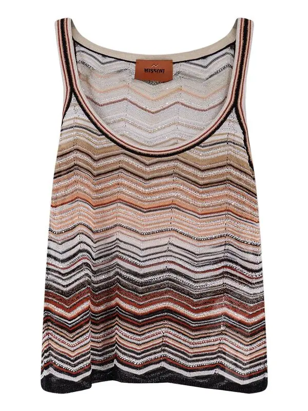 Missoni Sleeveless Viscose Tank Top With Laminated Chevron Pattern - Multicolor