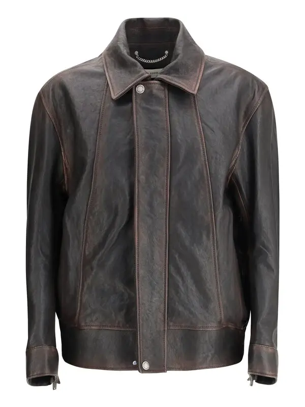 GOLDEN GOOSE Nappa Leather Bomber Jacket - Brown