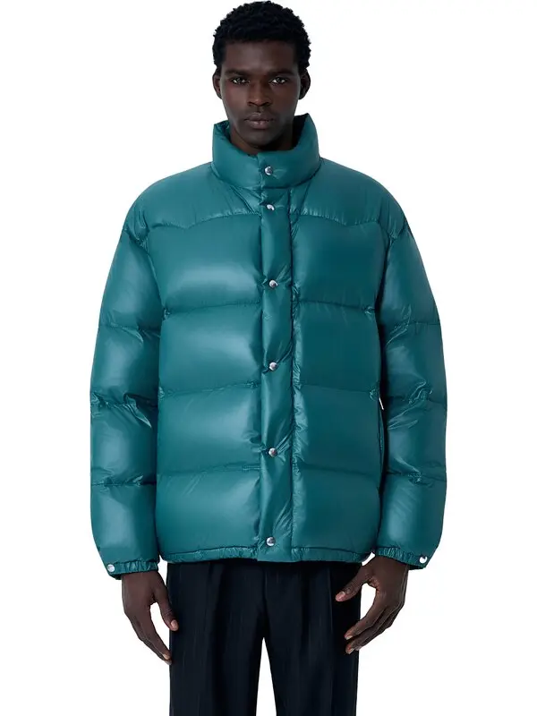 Prada Re-nylon Down Coat With Rear Logo Motif - Green