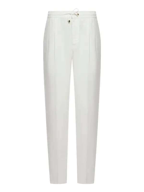 Brunello Cucinelli Linen Trousers With Drawstring - White