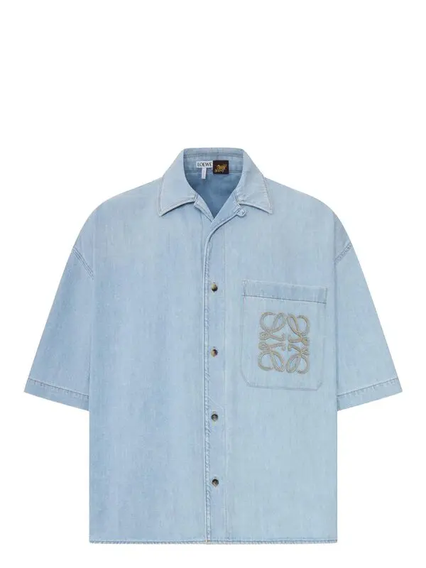 Loewe X Paula`s Ibiza Short-sleeved Denim Shirt With Anagram Embroidery - Multicolor