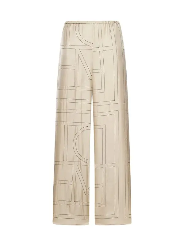 TOTEME Silk Monogram Trousers - Cream