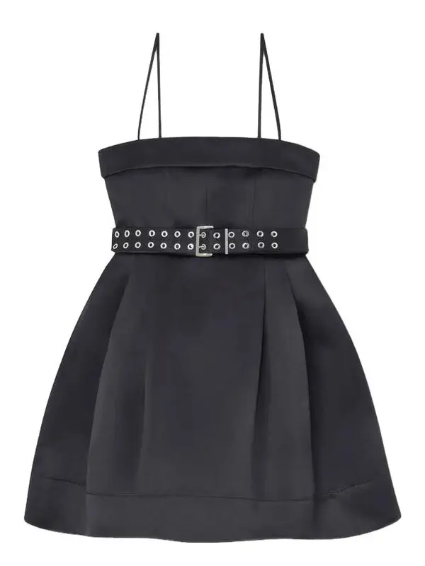 GANNI Spaghetti Strap Square Neck A-line Dress - Black