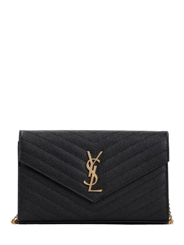 Saint Laurent Grained Calf Leather Chain Wallet - Black