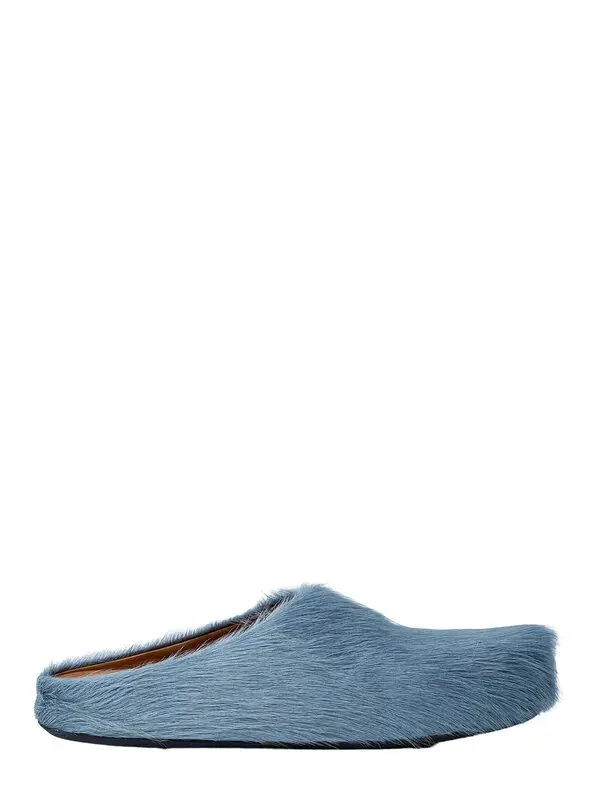 Marni Fussbett Mules In Brushed Leather Fur - Blue