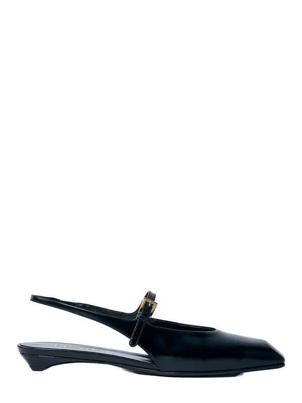 Prada Leather Slingback Ballerina Pumps With Buckle - Black