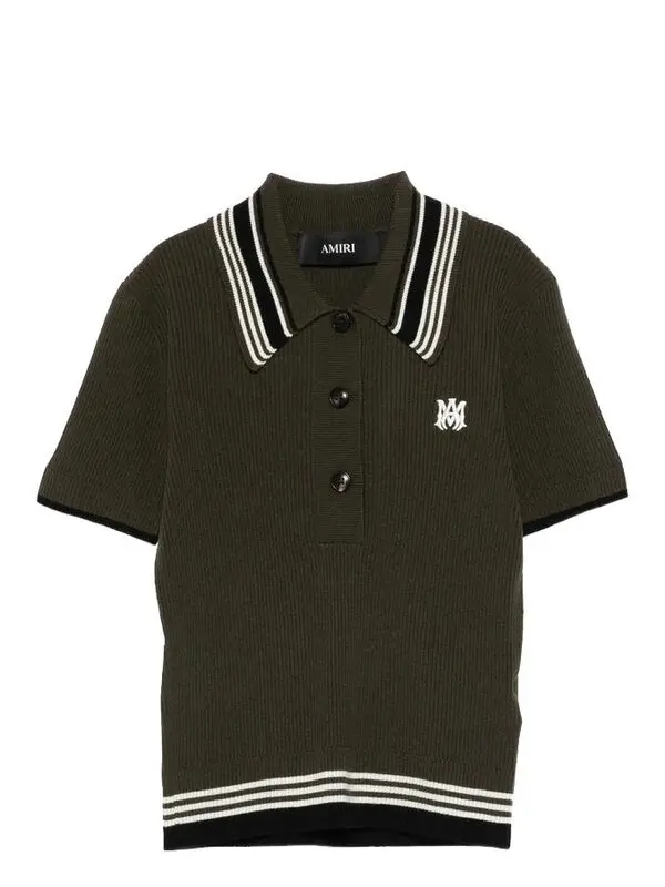 Amiri Dark Striped Collar Knitted Polo - Green