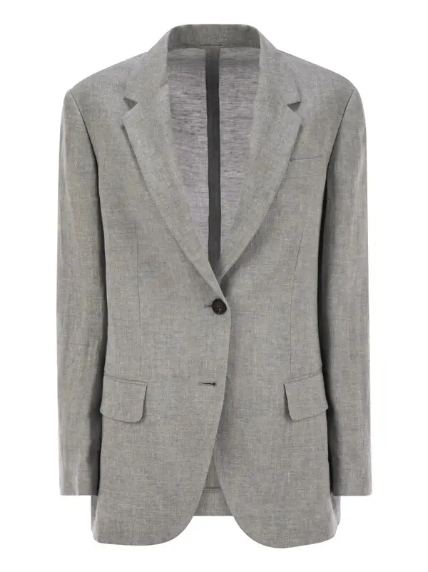 Brunello Cucinelli Sparkling Linen Canvas Jacket With Jewellery Detail - Gray
