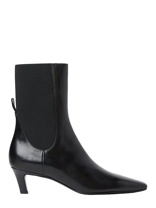 TOTEME Mid Heel Pointed Toe Leather Boots - Black