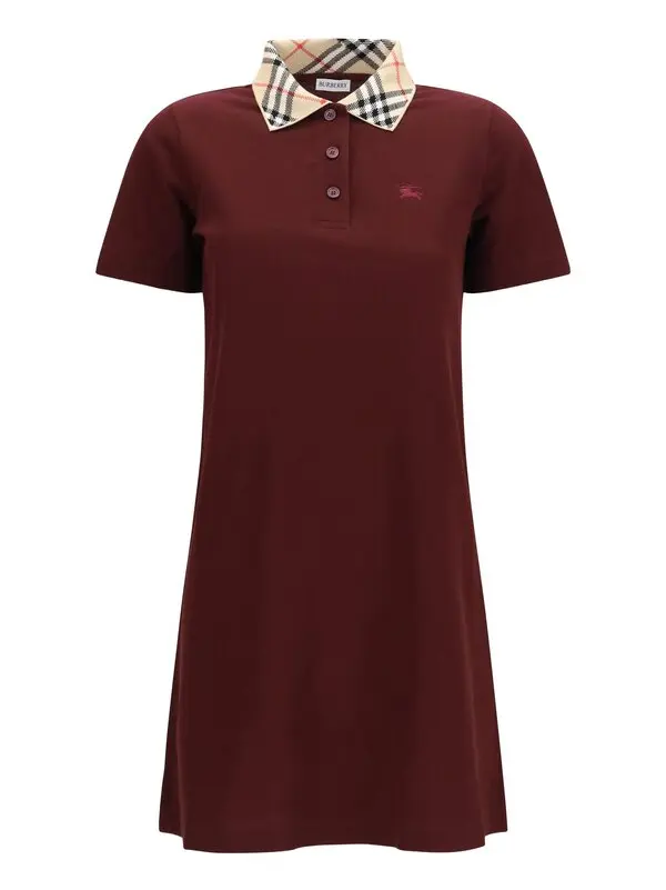Burberry Polo Style Cotton Dress With Check Collar - Multicolor