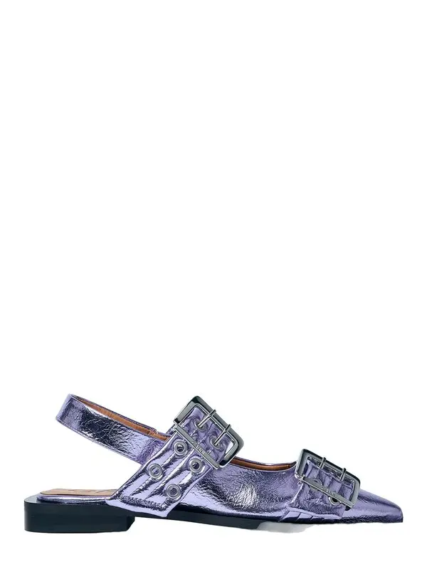 GANNI Metallic Buckle Ballerina Flats - Purple