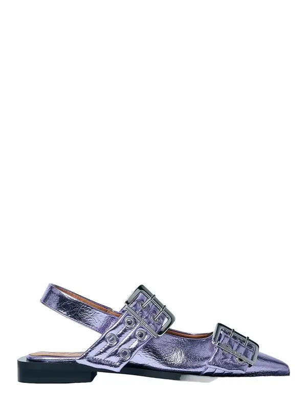 GANNI Metallic Buckle Ballerina Flats - Purple