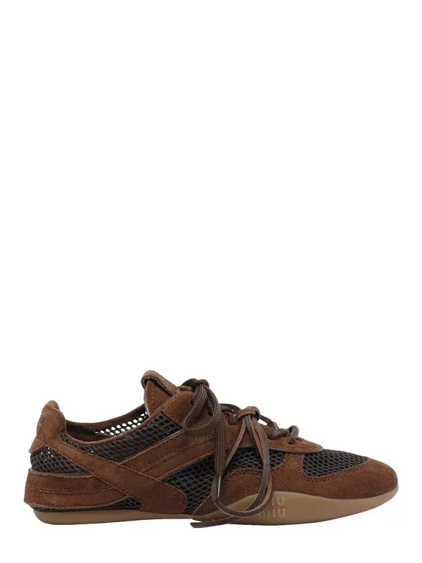 Miu Miu Suede Leather Lace-up Sneakers Made In Italy - Brown